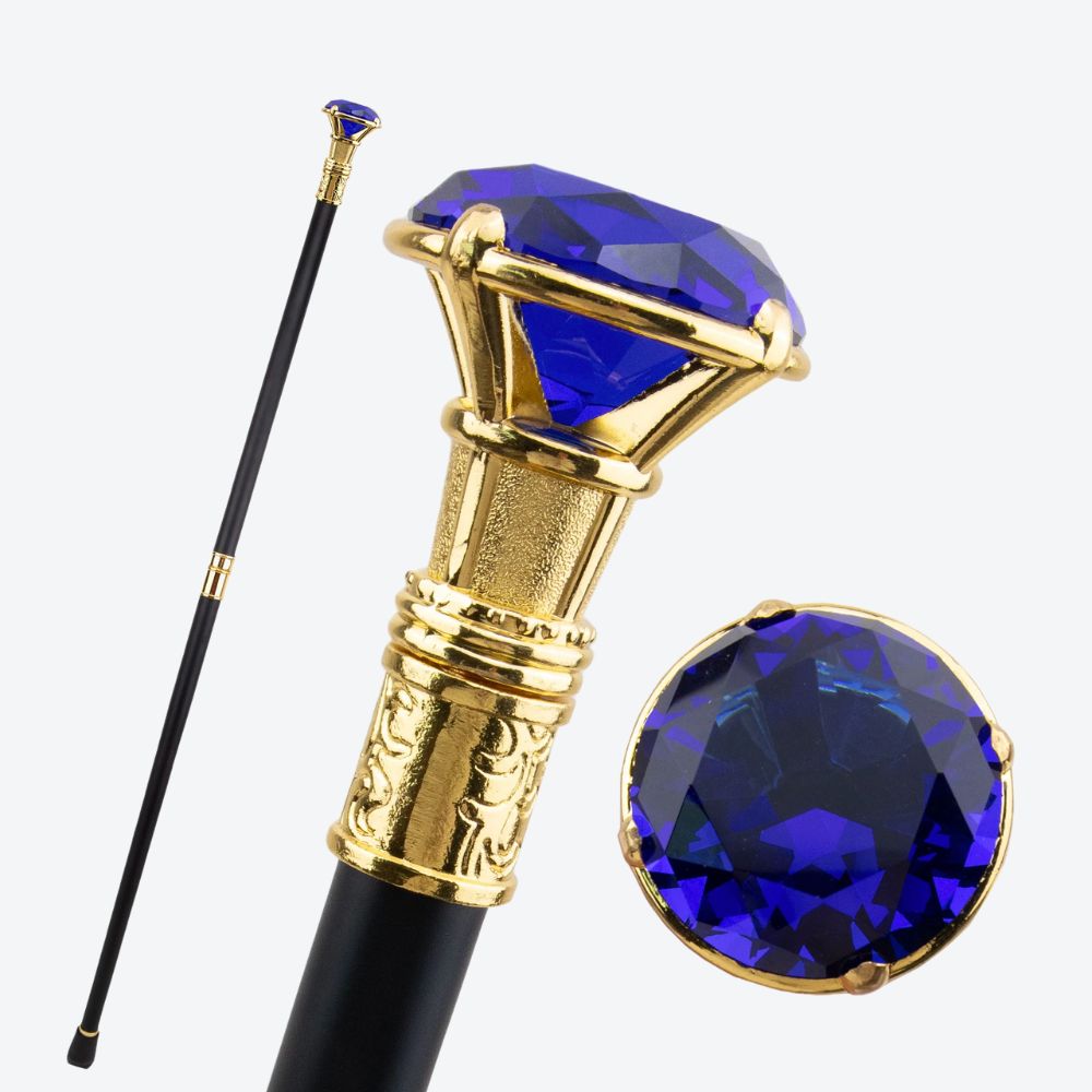 Bengala de Luxo Dourada Diamante Azul Marinho